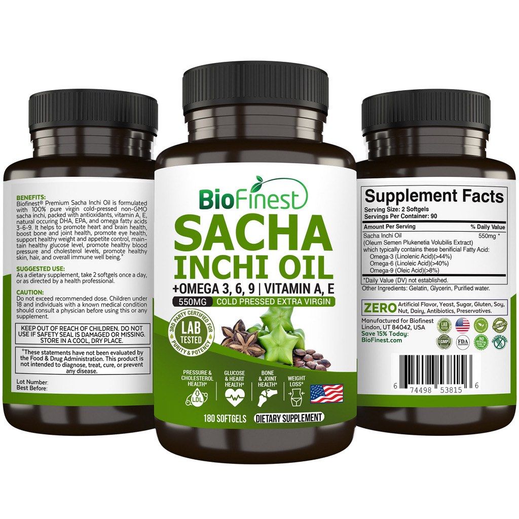 BioFinest Sacha Inchi Oil 550mg Omega 369, Health & Nutrition, Health ...