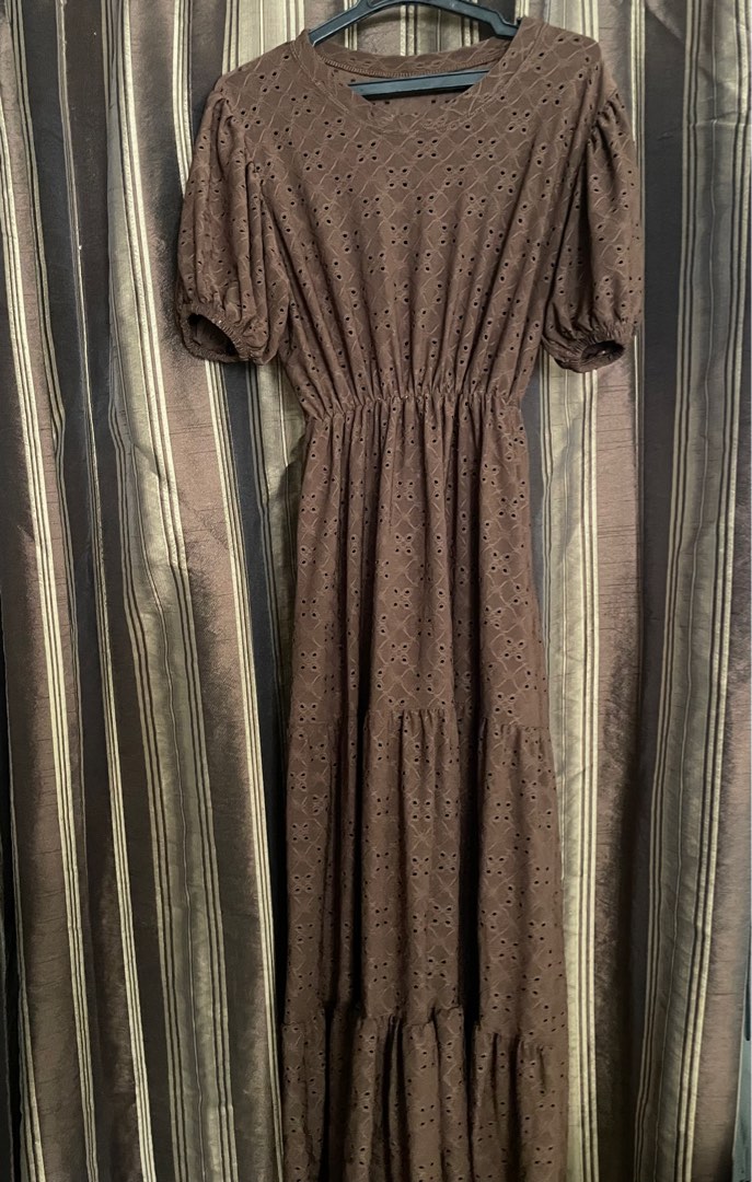 Brown Eyelet Long Dress, Women's Fashion, Dresses & Sets, Dresses on ...