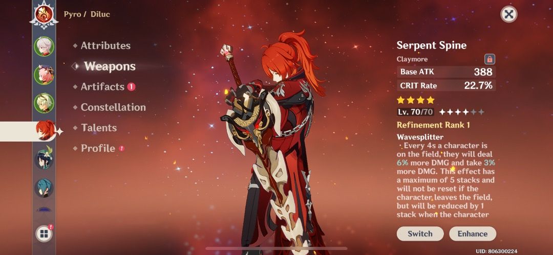 C3 RAIDEN+ZHONGLI C1+DILUC SKIN C1+ YOIMIYA C0+ KLEEC0 GENSHIN IMPACT ...