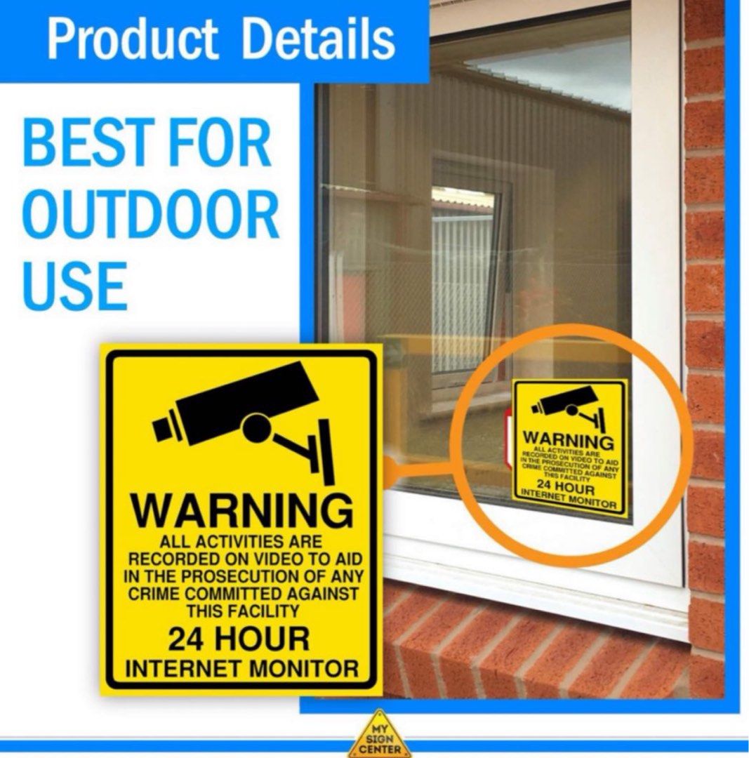 CCTV Warning Camera Alarm Sticker 24 Hours Monitor, Furniture & Home ...