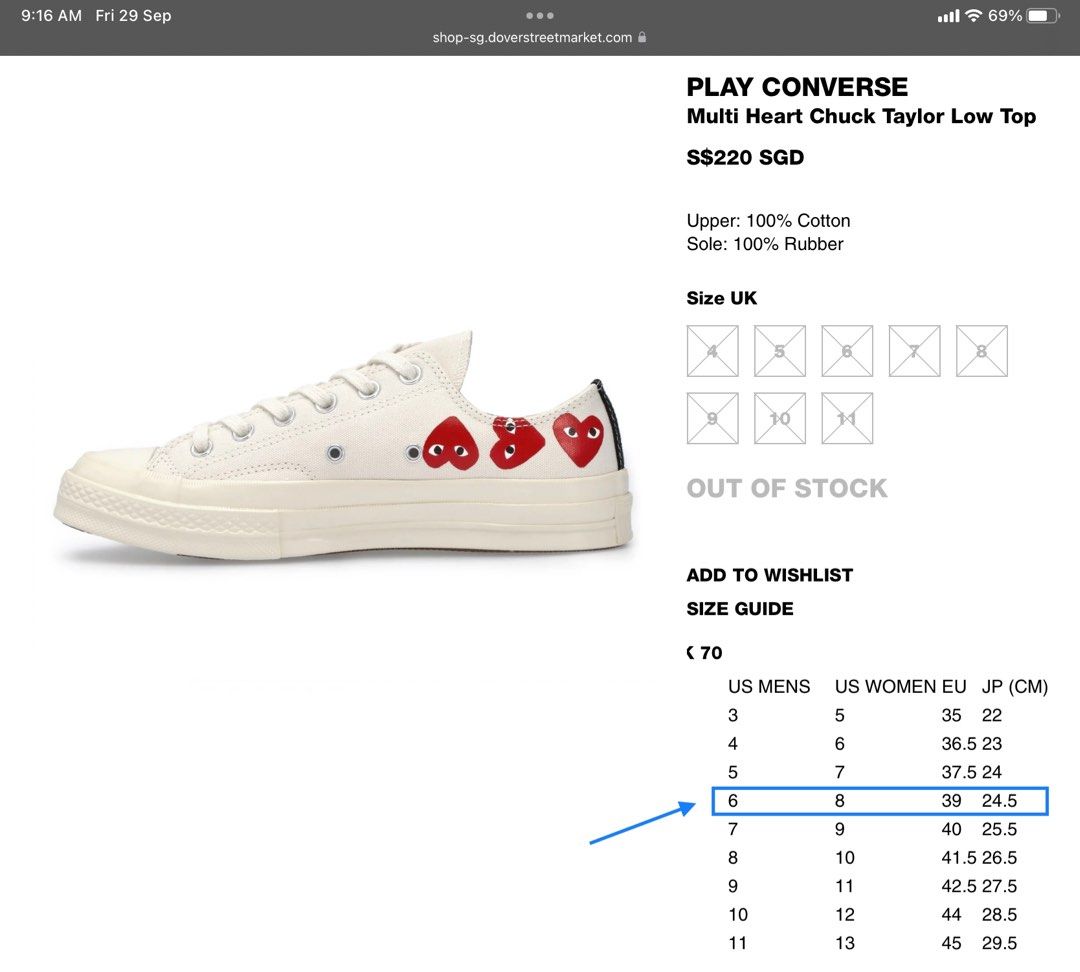 Converse CDG Multi Heart Chuck Taylor Low Top White, Women's Fashion ...
