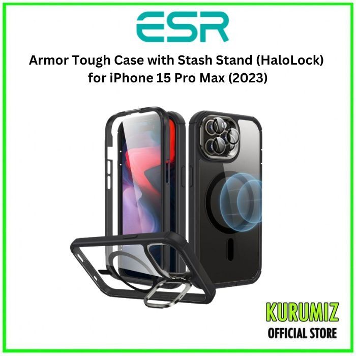 ESR Armor Tough Case with Stash Stand (HaloLock) for iPhone 15 Pro Max (2023), Mobile Phones ...