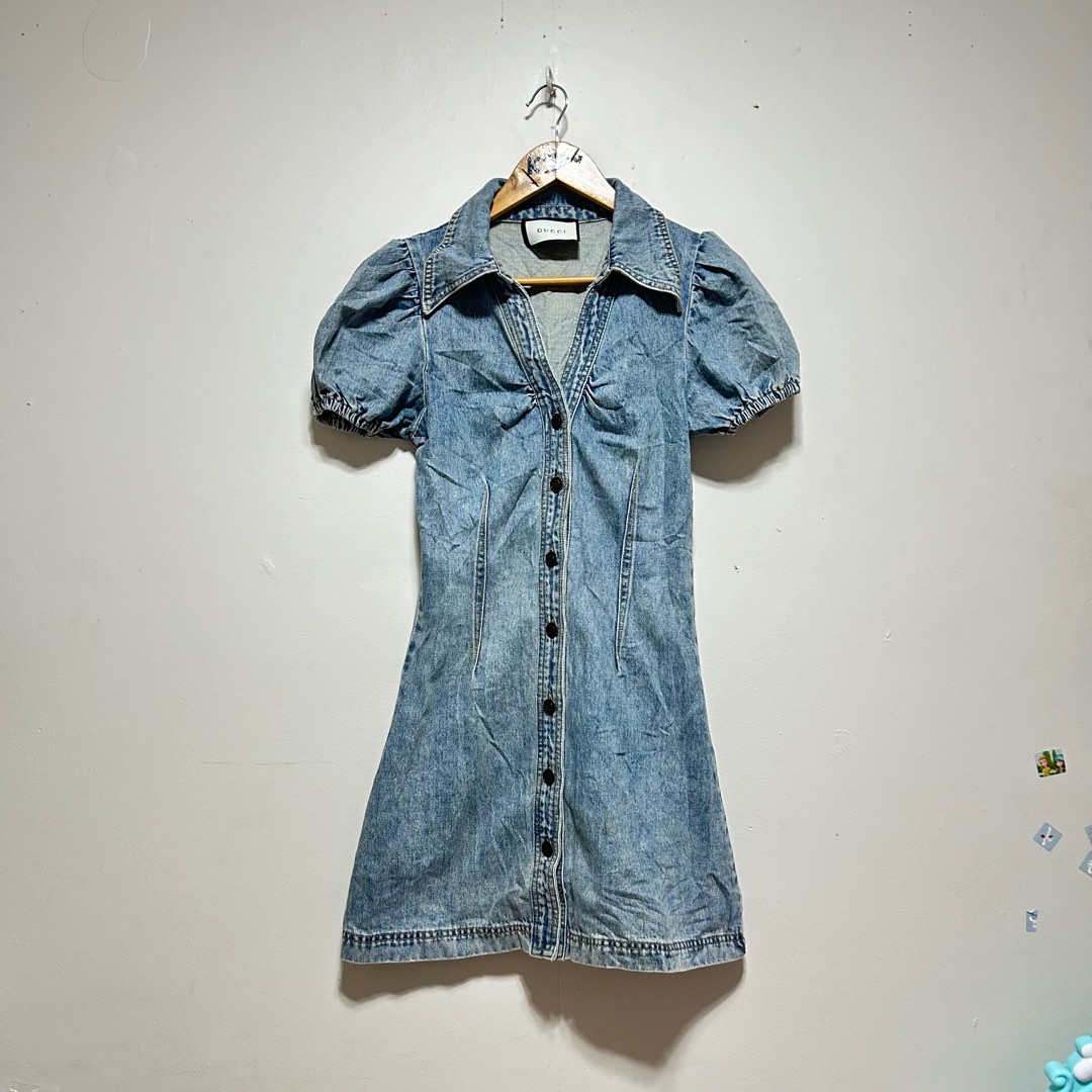 gucci denim dress, Luxury, Apparel on Carousell