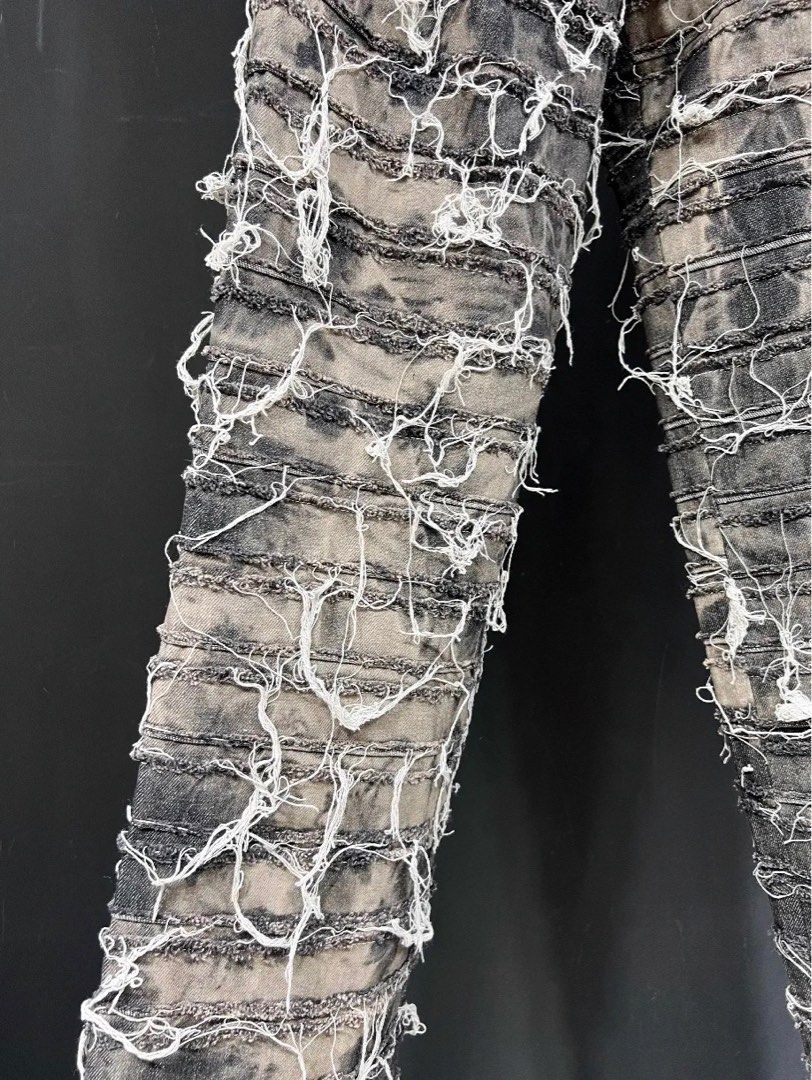 heavily distressed frayed pants, Men's Fashion, Bottoms, Trousers on ...