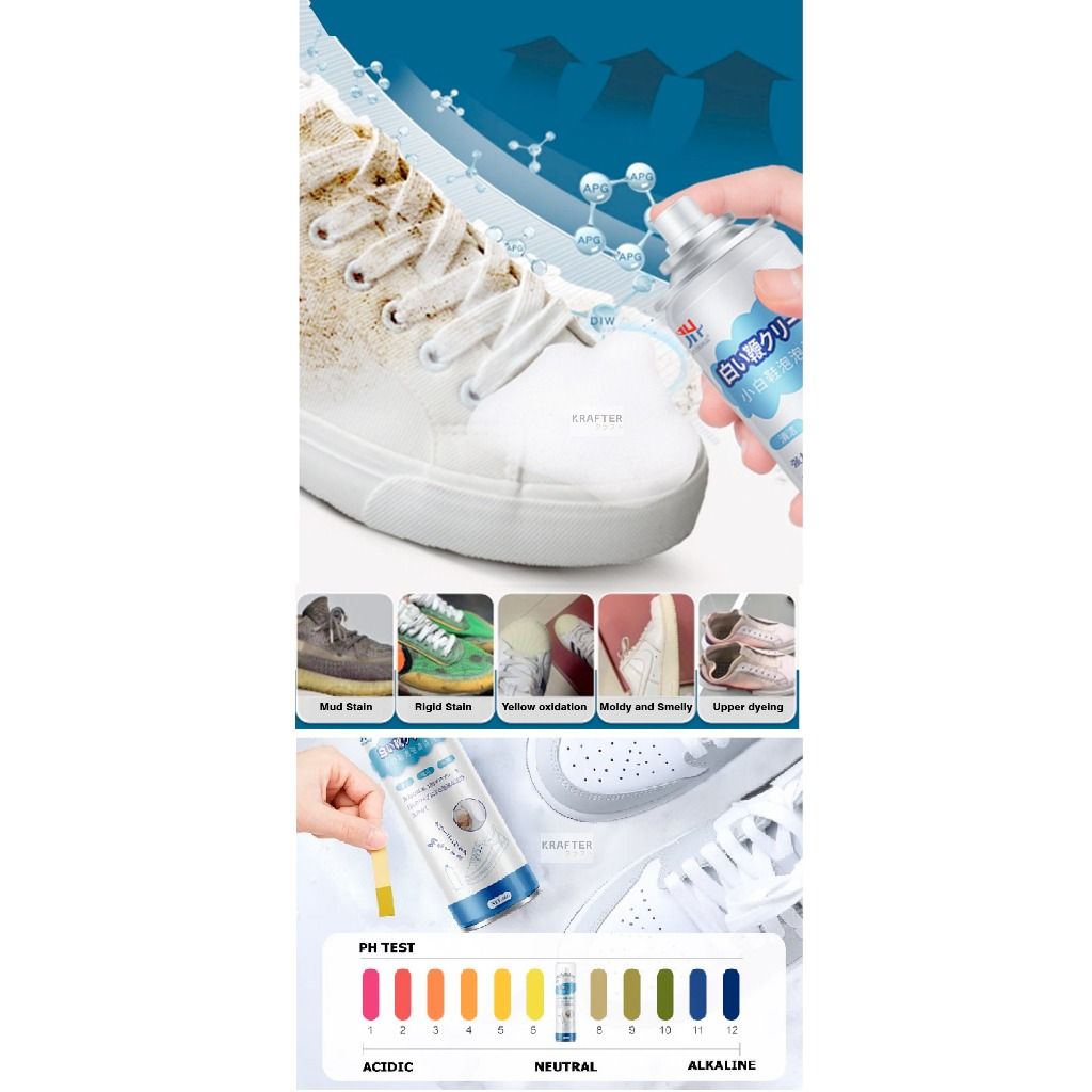 Japan White Shoe Cleaner 360ml Free-Wash Foam Decontamination ...