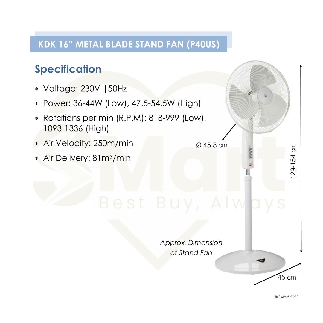 KDK 16" Metal Blade Stand Fan P40US, Furniture & Home Living, Lighting ...
