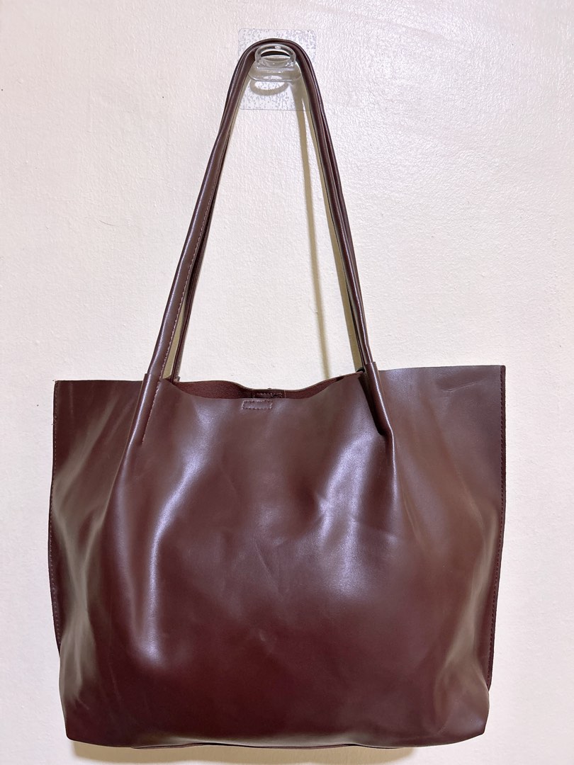 Leather Brown Tote Bag, Women's Fashion, Bags & Wallets, Tote Bags on ...