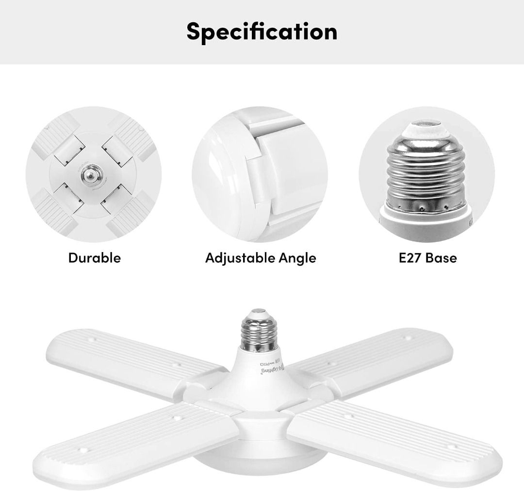 LED Garage Light Bulb, 60W E27 4600LM Deformable Ceiling Fixture Lights ...