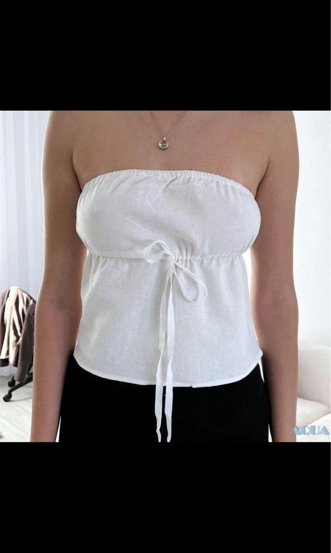 linen white cottagecore tube top, Women's Fashion, Tops, Blouses on ...