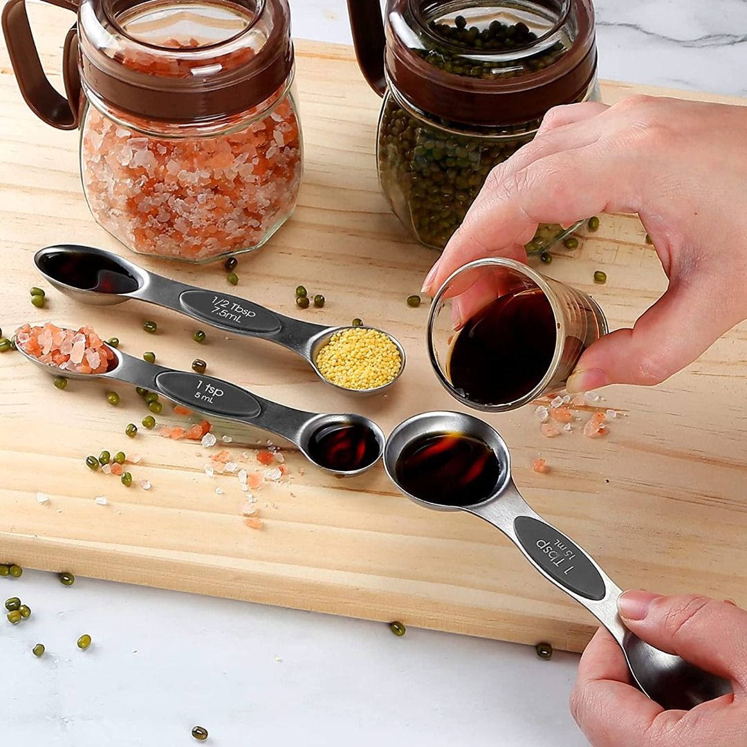 MAGNETIC MEASURING SPOONS SET 8 PIECE STAINLESS STEEL KITCHEN MEASURING ...
