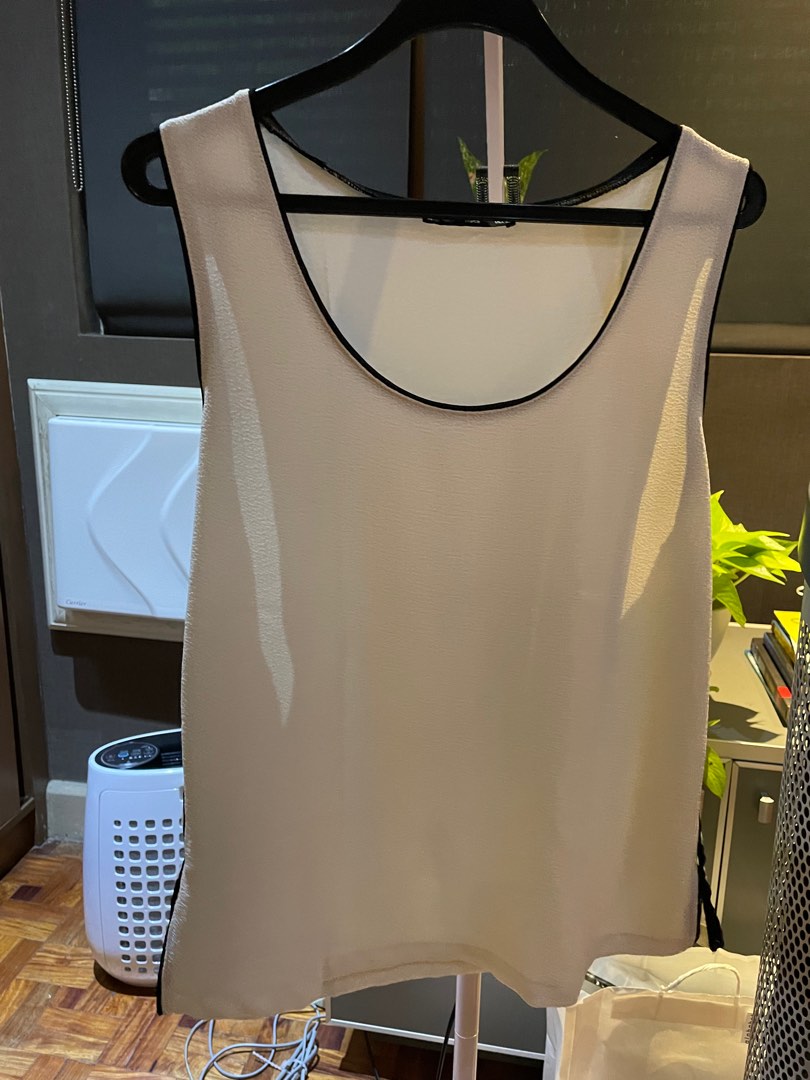 Mango cream sleeveless with black piping, Women's Fashion, Tops ...