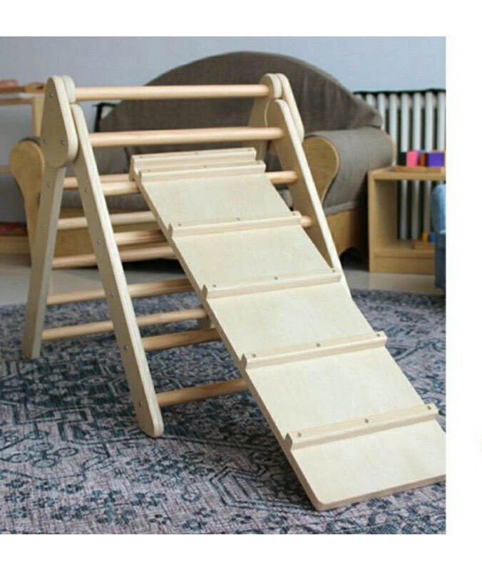 Montessori Foldable 2-in-1 Climbing Pikler Triangle and Reversible Ramp ...