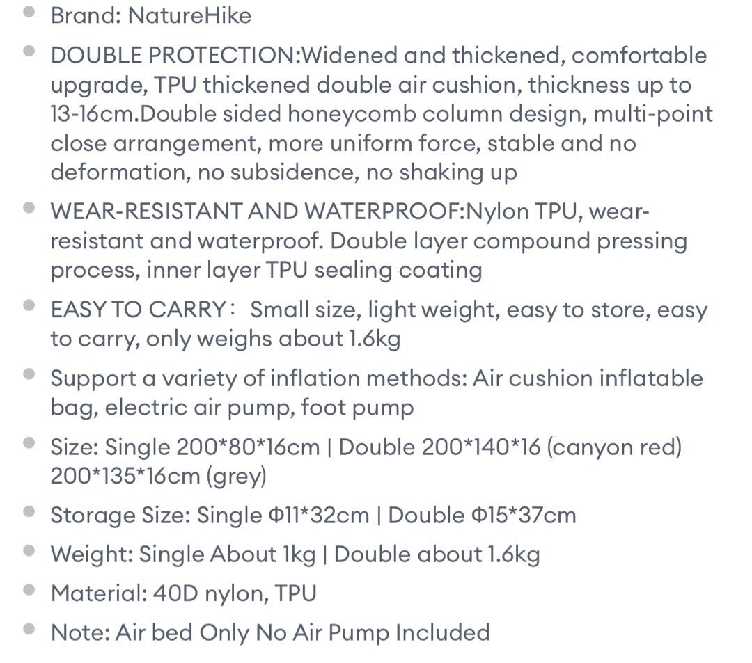 Naturehike 2020 Ultralight Outdoor Inflatable Mattress Bed, Furniture ...