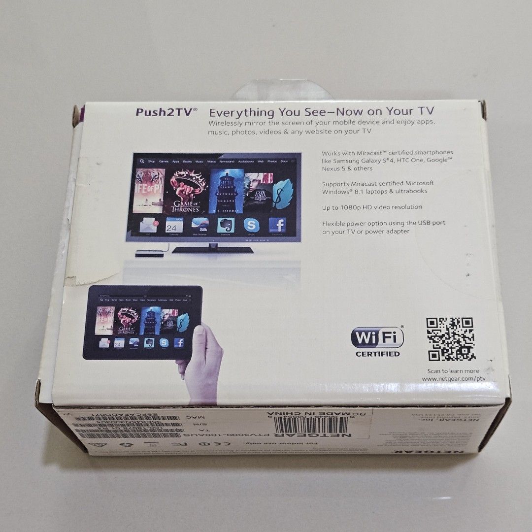 NETGEAR Push2TV Wireless Display HDMI Adapter with Miracast (PTV3000), TV & Home Appliances, TV ...