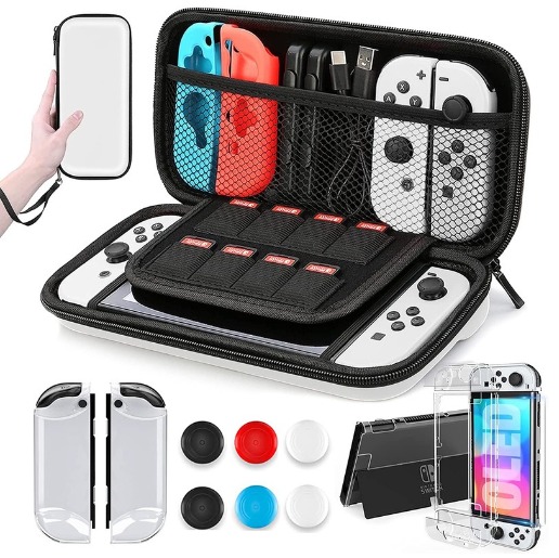 Nintendo Switch V1/OLED Model Carrying Case Bag, 9 in 1 Accessories Kit ...
