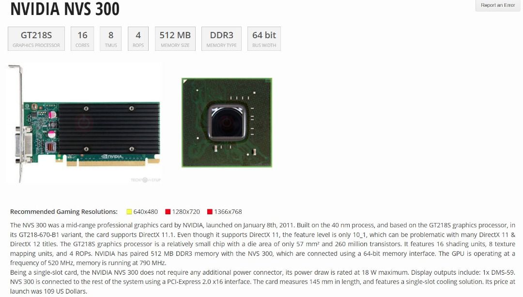 NVIDIA NVS 300 512MB GDDR3 PCI-E Gen 2 x16 DMS-59 to Dual DVI-I SL or VGA Professional Business ...