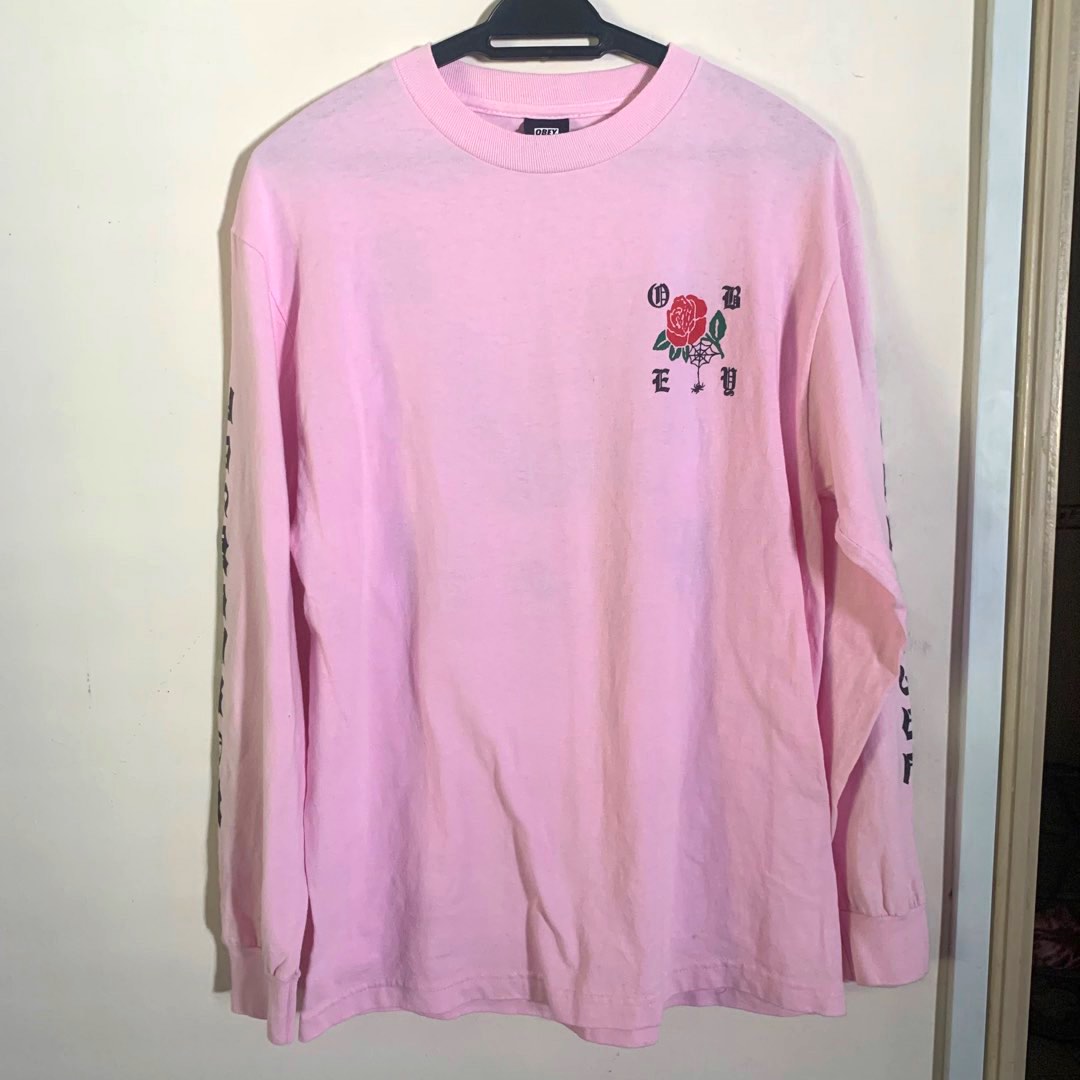 Obey worldwide pink rose long sleeve t shirt, Women's Fashion, Tops ...