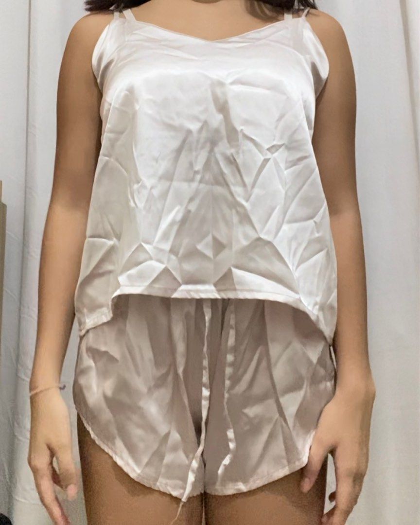 Peach Silk Sleepwear Terno Sando and Shorts, Women's Fashion, Dresses ...