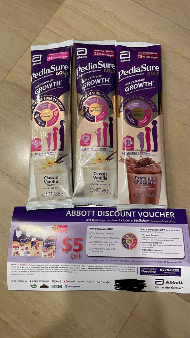 Pediasure milk sachets and voucher, Babies & Kids, Nursing & Feeding ...