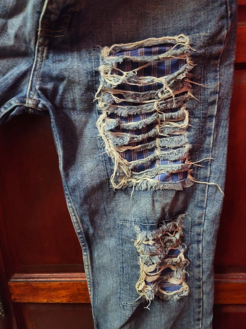 Rambo jeans ripped patchwork, Men's Fashion, Bottoms, Jeans on Carousell