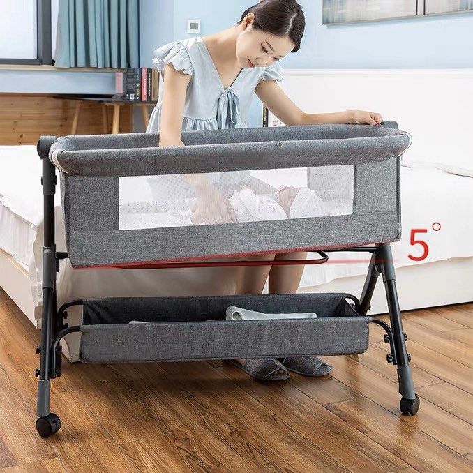Ready Stock Portable Baby Cot with Storage Basket Lockable Wheels ...
