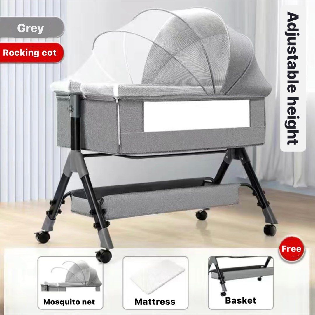 Ready Stock Portable Baby Cot with Storage Basket Lockable Wheels ...