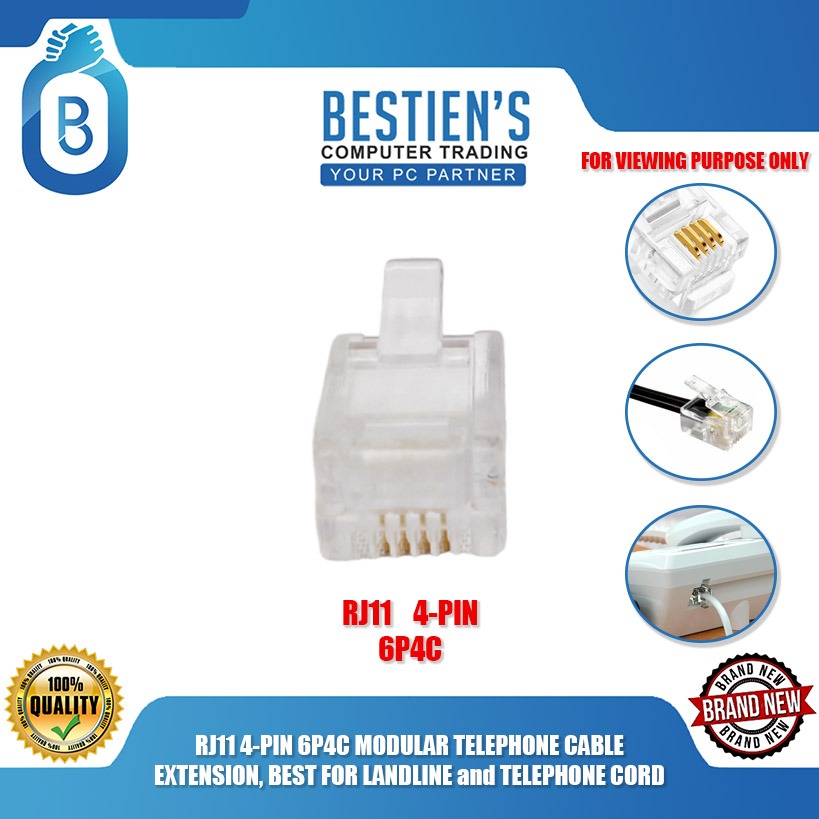RJ11 4-PIN 6P4C MODULAR TELEPHONE CABLE EXTENSION, BEST FOR LANDLINE ...