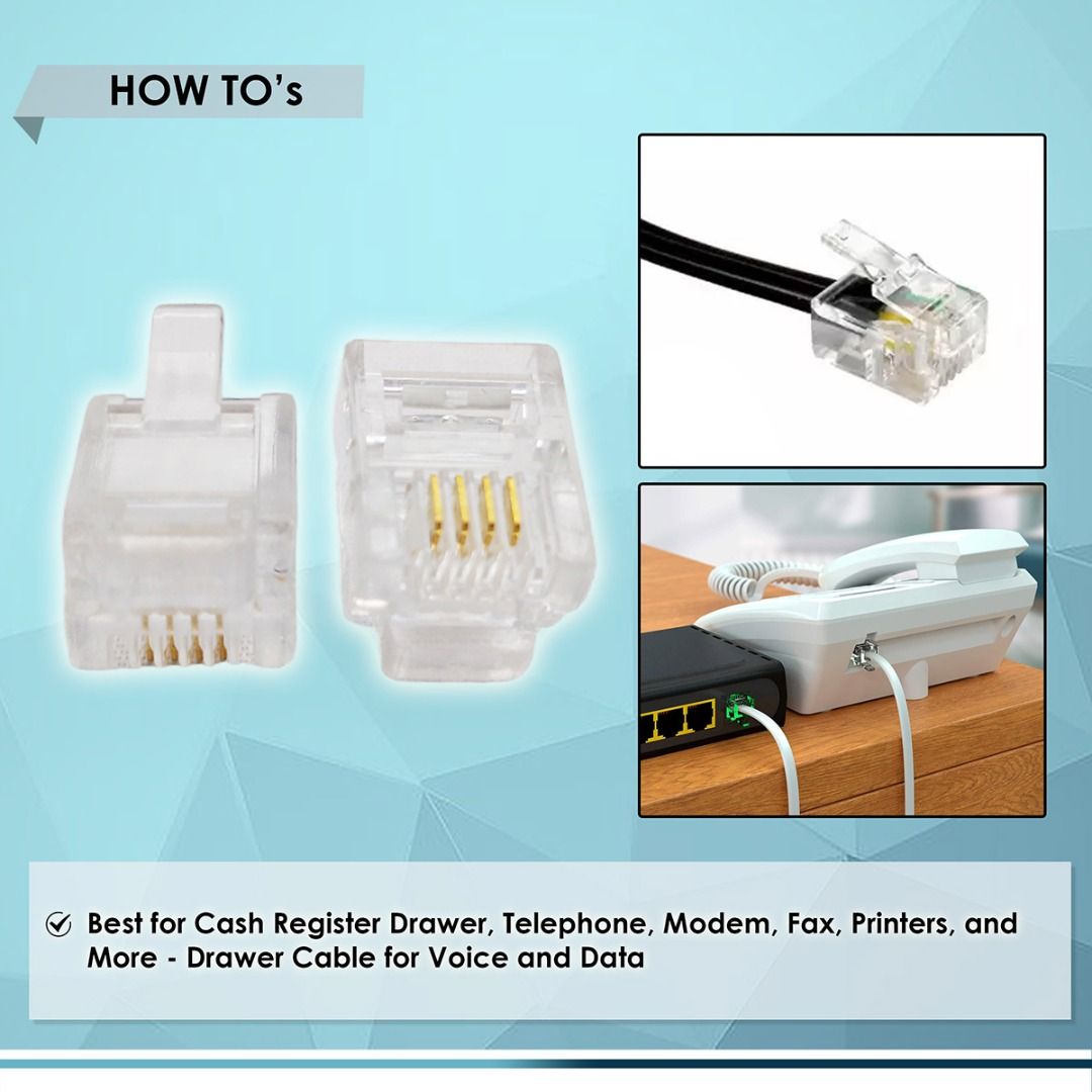 RJ11 4-PIN 6P4C MODULAR TELEPHONE CABLE EXTENSION, BEST FOR LANDLINE ...