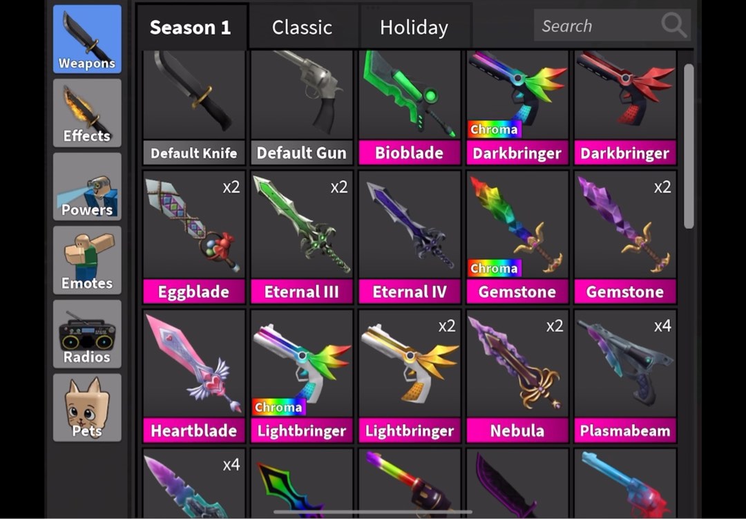 Roblox MM2 weapons (Murder Mystery 2), 電子遊戲, 遊戲機配件, 遊戲週邊商品 - Carousell