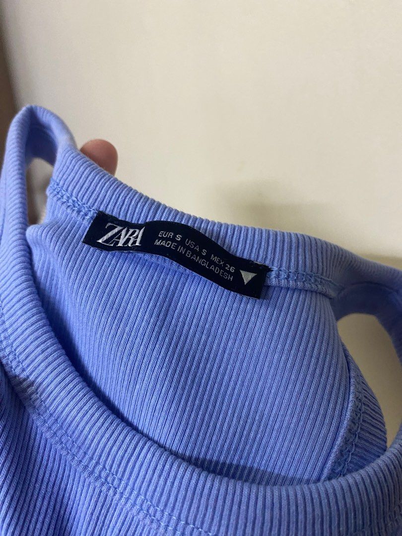 (S) Zara Ribbed Halter Neck Jersey Bodycon Midi Dress in Baby Blue ...