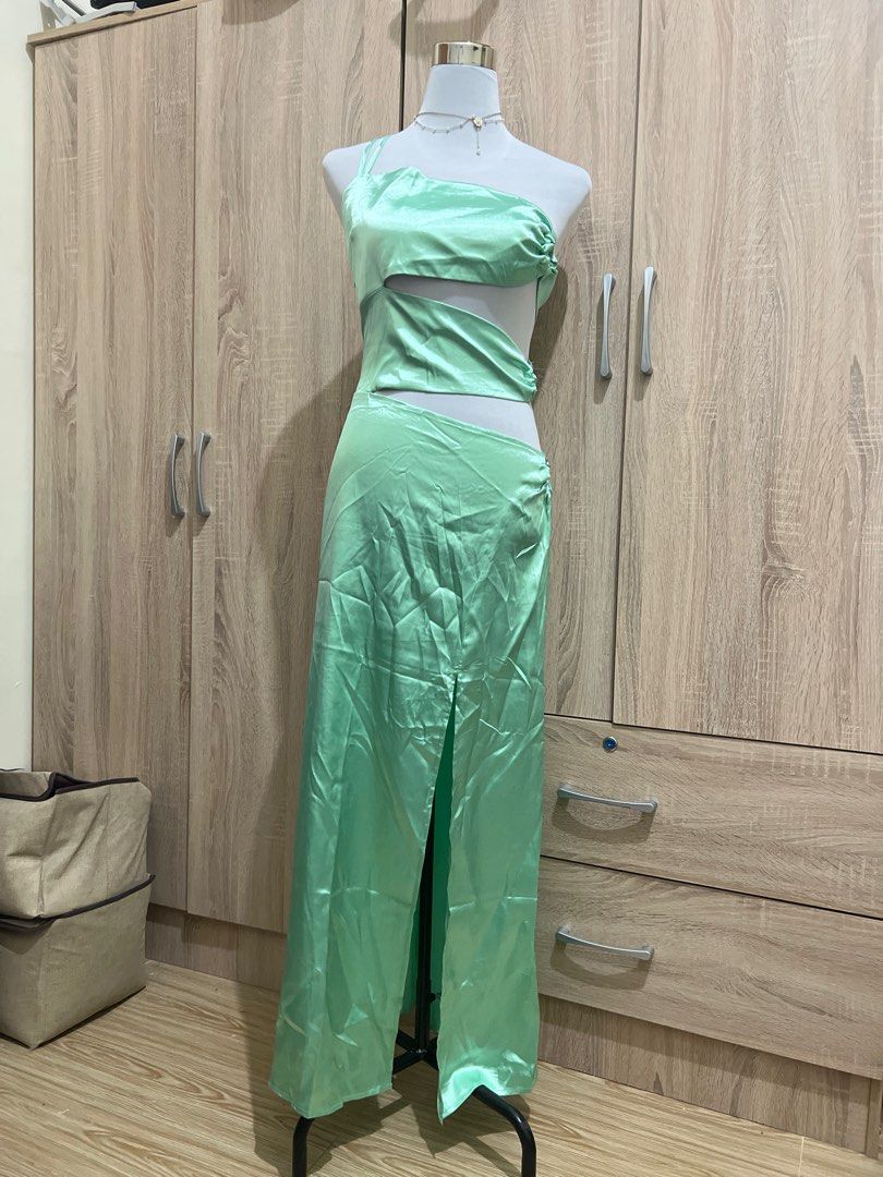 SHEIN pastel green cut out maxi dress, Women's Fashion, Dresses & Sets ...
