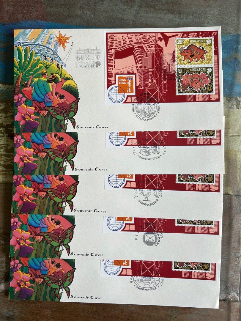 Singapore stamps 1997 zodiac series ox Hong Kong MS x 5 daily fdc ...