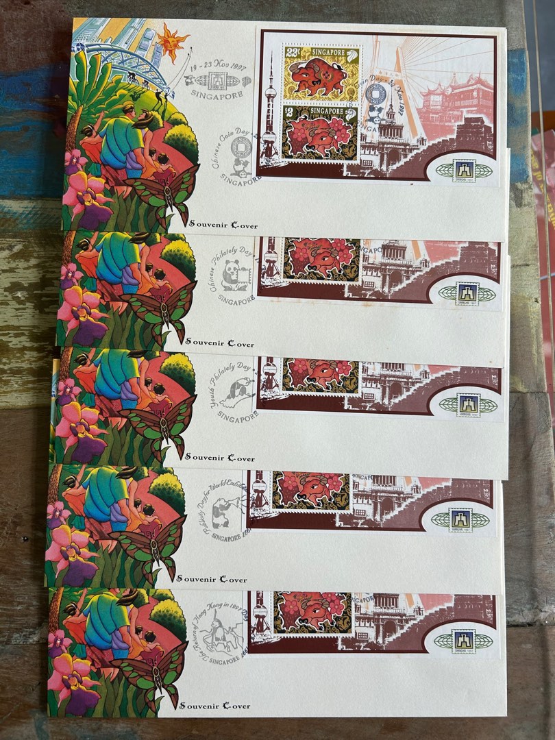 Singapore stamps 1997 zodiac series Ox Shanghai MS x 5 daily fdc ...