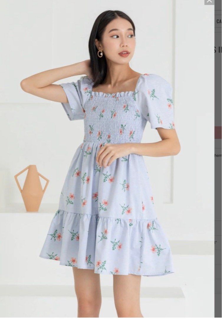 The Sunday Avenue Zonne Floral Smockrd Front Dress in Blue, Women's ...