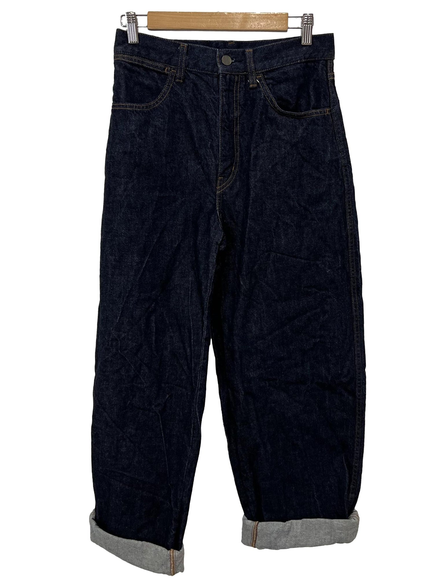 Uniqlo Navy Blue Cuffed Jeans, Men's Fashion, Bottoms, Jeans on Carousell