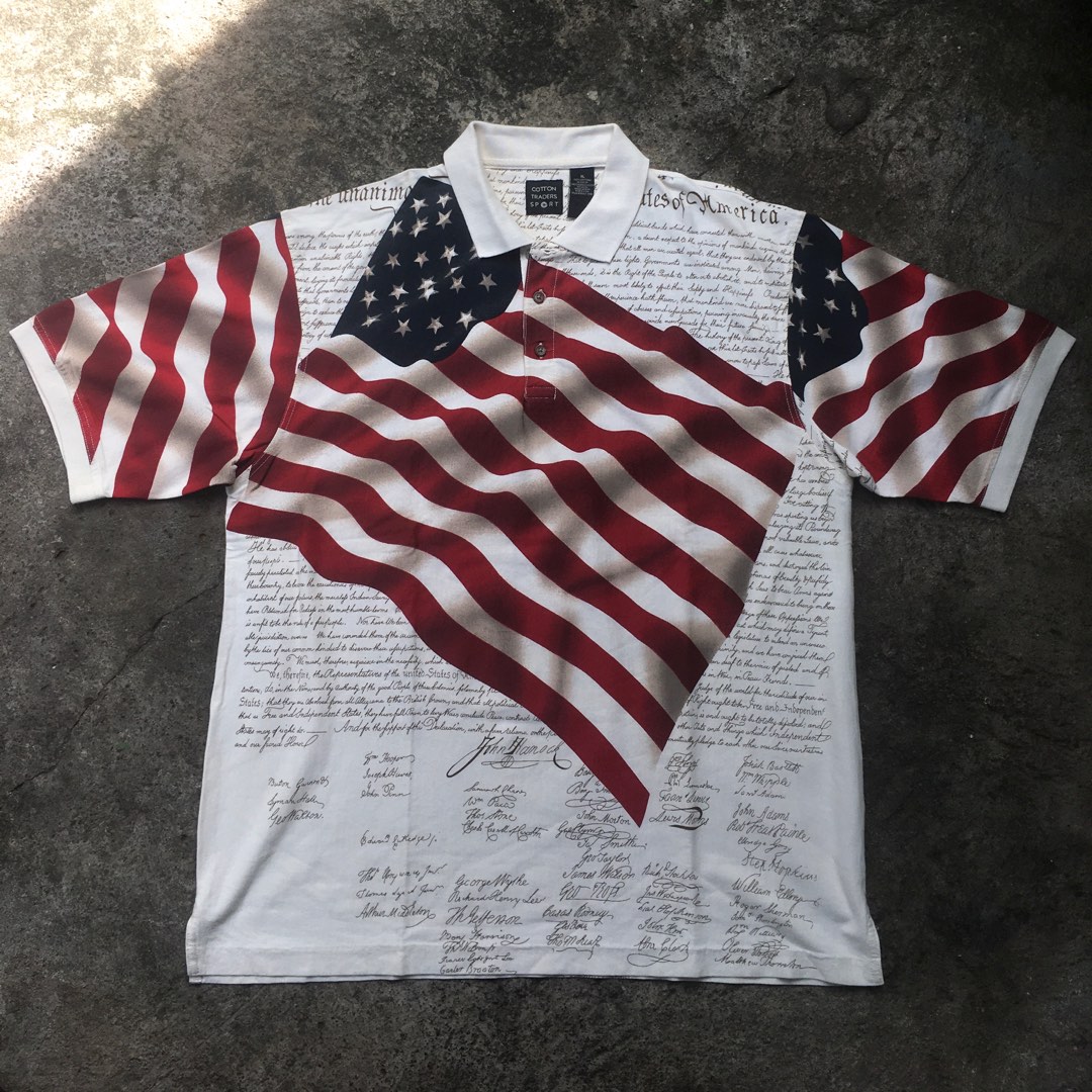 Vintage AOP American Patriotic Polo Shirt, Men's Fashion, Tops & Sets ...