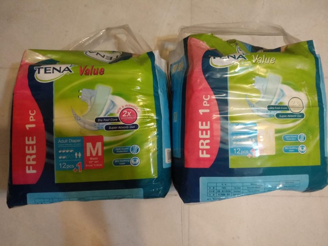 2 packs of Tena adult diapers M size total about 23 diapers, Health & Nutrition, Assistive ...