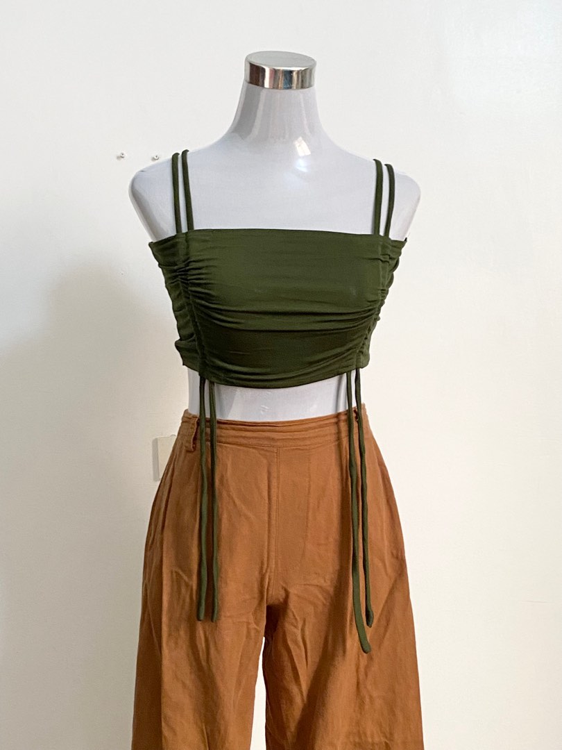 Army Green Pull String Top, Women's Fashion, Tops, Sleeveless on Carousell