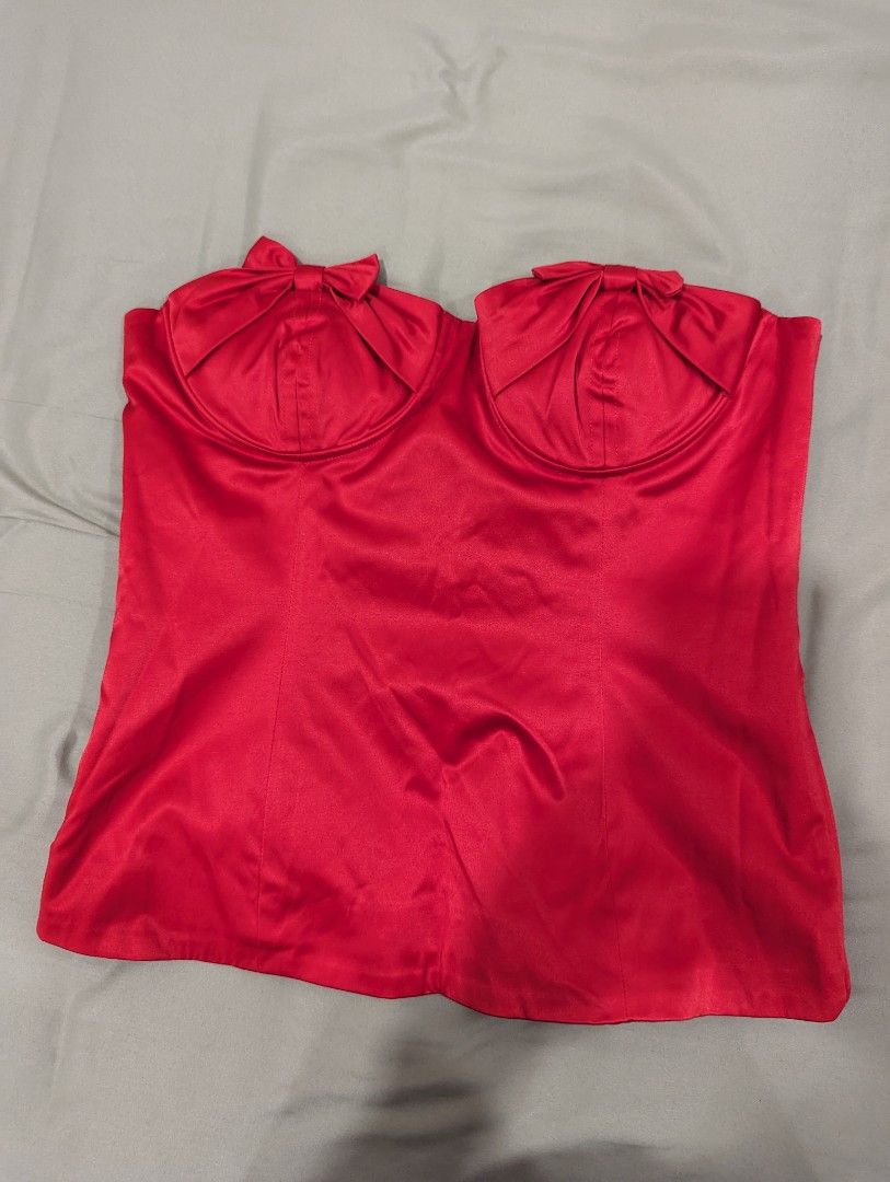 ASOS Red bow corset top, Women's Fashion, Tops, Sleeveless on Carousell