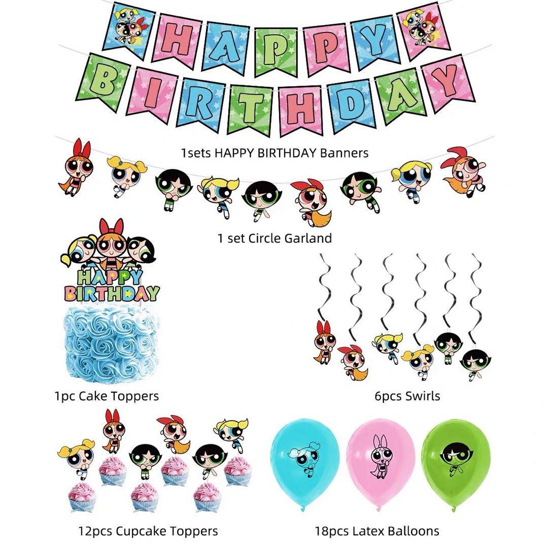 [Avail] Powerpuff Girls Theme Balloons Party Set Birthday Banner Cake ...