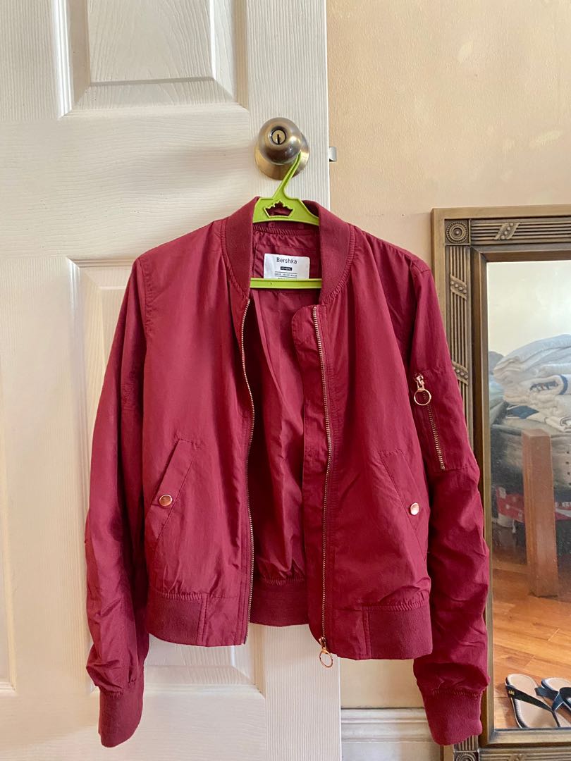 BERSHKA Like New Maroon Bomber Jacket, Women's Fashion, Coats, Jackets ...