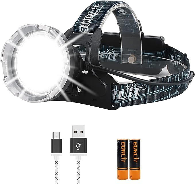 BORUIT Head Torch Rechargeable Headlamp LED Waterproof Headlight 6000 ...