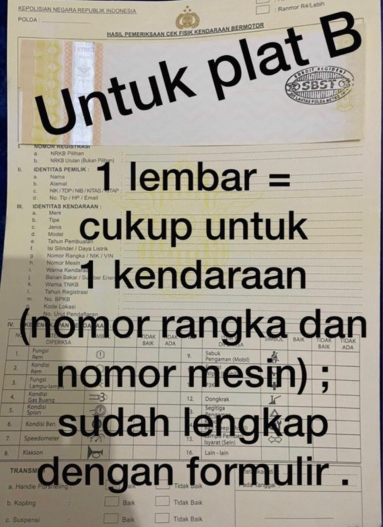 Cek fisik plat b plus formulir, Aksesoris Mobil di Carousell
