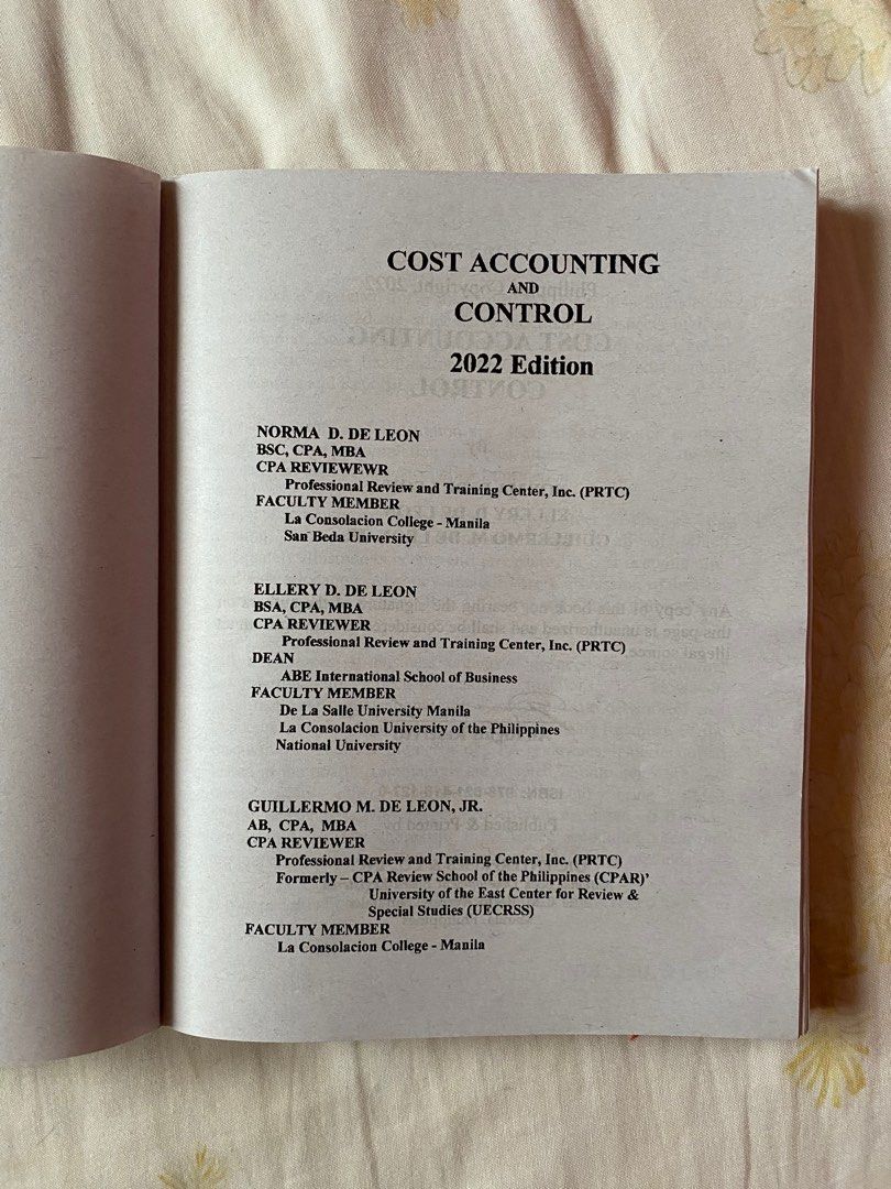 Cost Accounting and Control De Leon 2022 Edition on Carousell