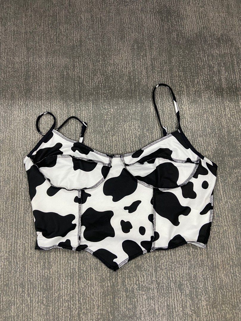 Cow Print Crop Top, Women's Fashion, Tops, Blouses on Carousell