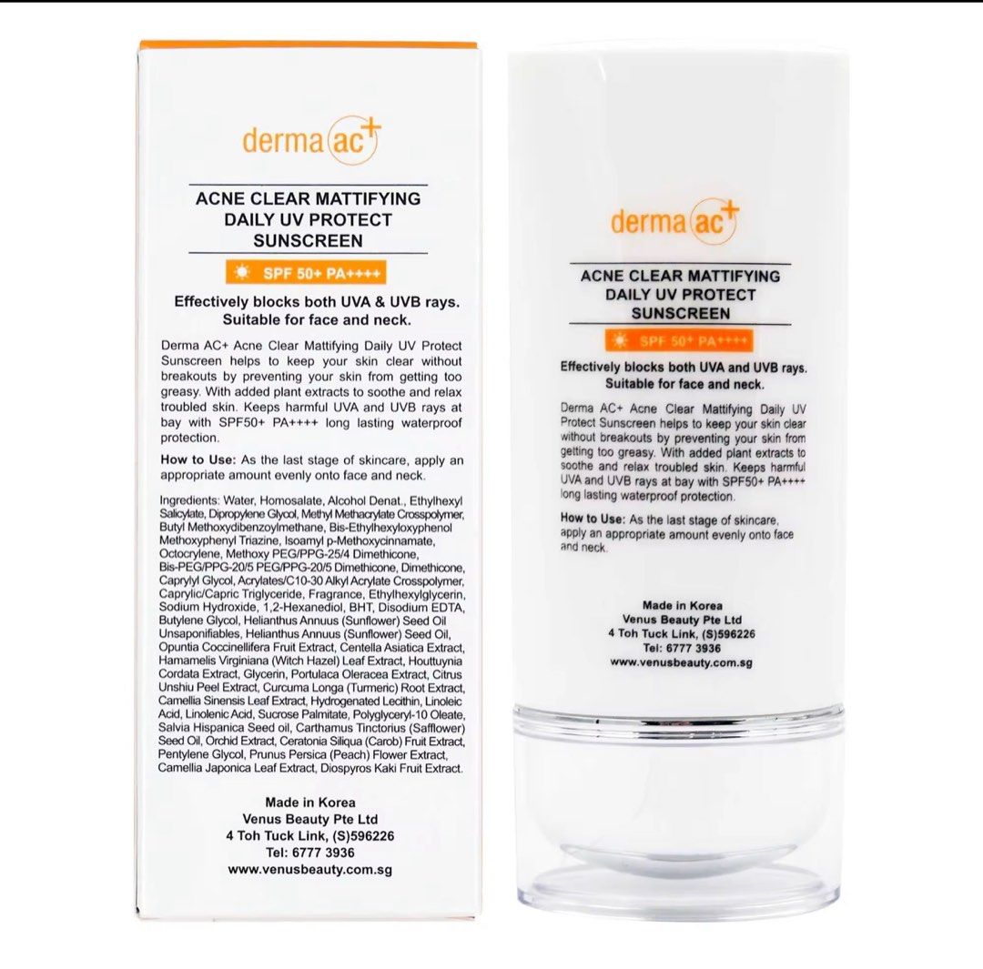 Derma AC+ Acne Clear Mattifying Daily UV Protect Sunscreen SPF50+ PA ...