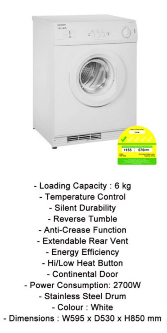 Elba EBD 602S Dryer, TV & Home Appliances, Washing Machines and Dryers ...