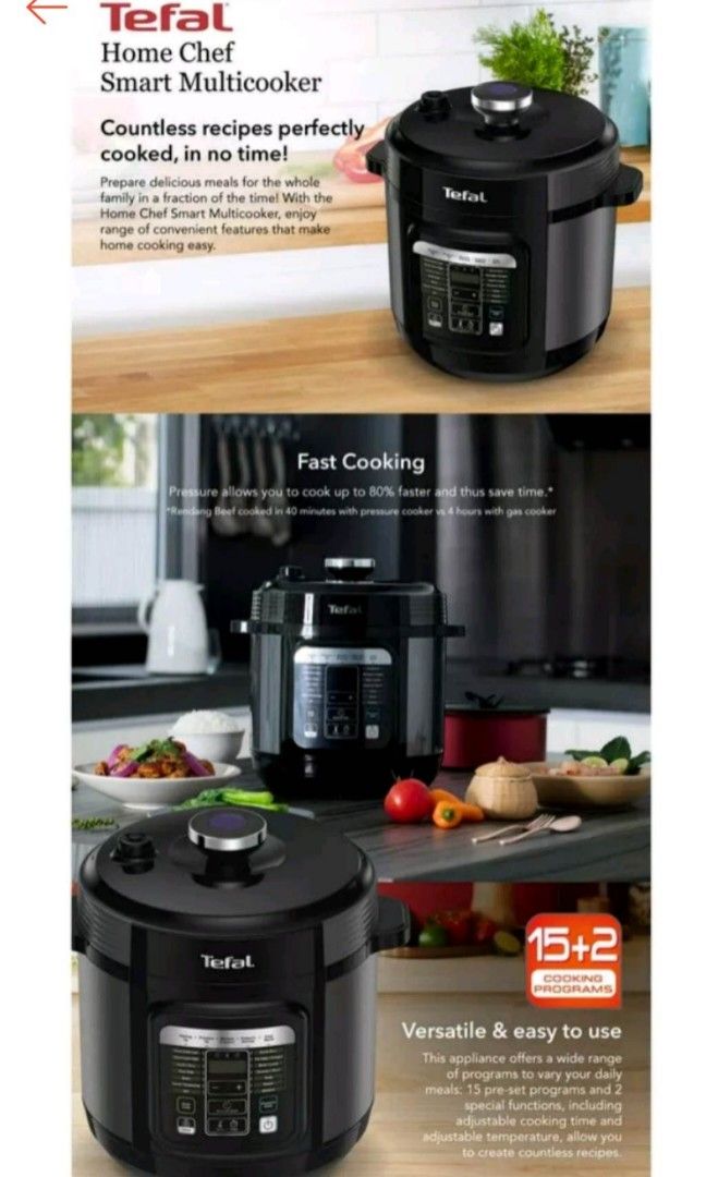 Tefal Home Chef Smart 6L Multi-Purpose Electric Pressure Cooker, TV ...