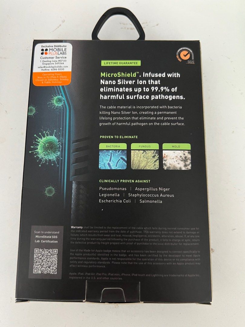 Energea USB-C to Lightning Anti-Microbial Sliver Ion High Speed Charge & Syn Cable (Lifetime ...