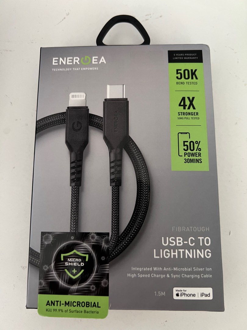Energea USB-C to Lightning Anti-Microbial Sliver Ion High Speed Charge ...